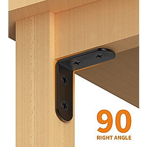 18PCS L Bracket Corner Bracket, FATLODA Stainless Steel L Brackets for Shelves, Black Small Right Angle Bracket, Metal Corner Brace for Wood Furniture Cabinet Chair with 72PCS Screws (1.57x1.57 in)