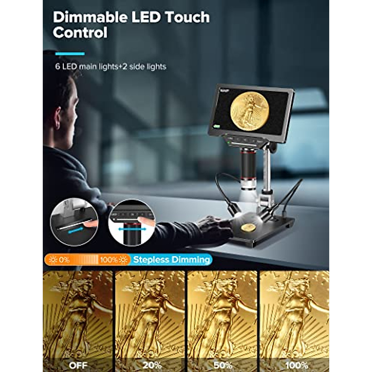 7-inch HDMI LCD Digital Microscope with Extension Tube and Guidebooks, (1200X 16MP 1080P), Microscope with Screen for Soldering & Coin Collection Included 32GB Card, Compatible with TV/Windows/Mac