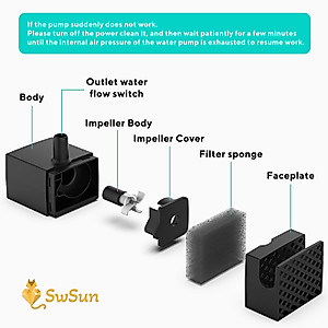 SwSun Dog Water Fountain Pump for 2.6/2 Gallons Large Dog Water Fountain Stainless Steel for Large Dogs, Replacement Water Pump for D2223, D2322, D2341 Models, Long Lifespan, Quiet and Safe, USB Cable