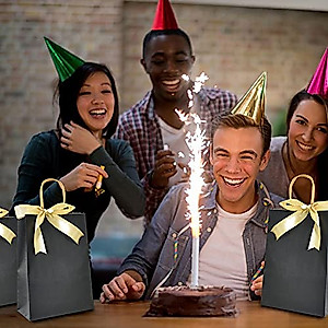 BEISHIDA Small Gift Bags Black Gold Gift Bags with Handles and Ribbon Party Favor Bags Goodie Bags Kraft Paper Bags for Mother's Day Birthday Wedding(8.3 * 5.9 * 3.2 in, 12PCS) …