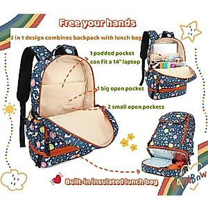 Leaper Water-resistant Cute Mermaid Laptop Backpack Double Deck Lunch Bag Satchel Purple