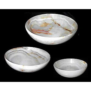 Khan Imports Large White Onyx Stone Bowl, Decorative Marble Fruit Bowl Centerpiece - 12 Inch