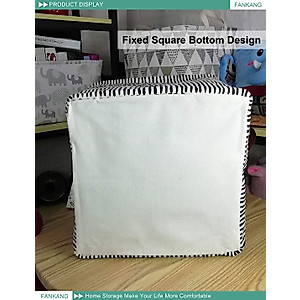 FANKANG Square Nursery Hamper Storage Bins Canvas Laundry Basket Foldable with Waterproof PE Coating Storage Baskets Gift Baskets for Children, Office, Bedroom, Clothes（Square-Black Lines ）