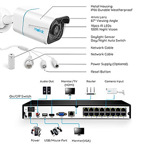 REOLINK 4K PoE Home Security Camera System, 8pcs H.265 Surveillance PoE IP Camera Outdoor Wired with Person Vehicle Detection, 8MP/4K 16CH NVR with 3TB HDD for 24-7 Recording, RLK16-810B8-A(Renewed)