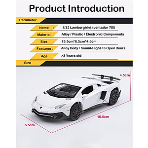 White Lambo Aventador Toy Car Model Pull Back Vehicles Diecast with Light & Sound