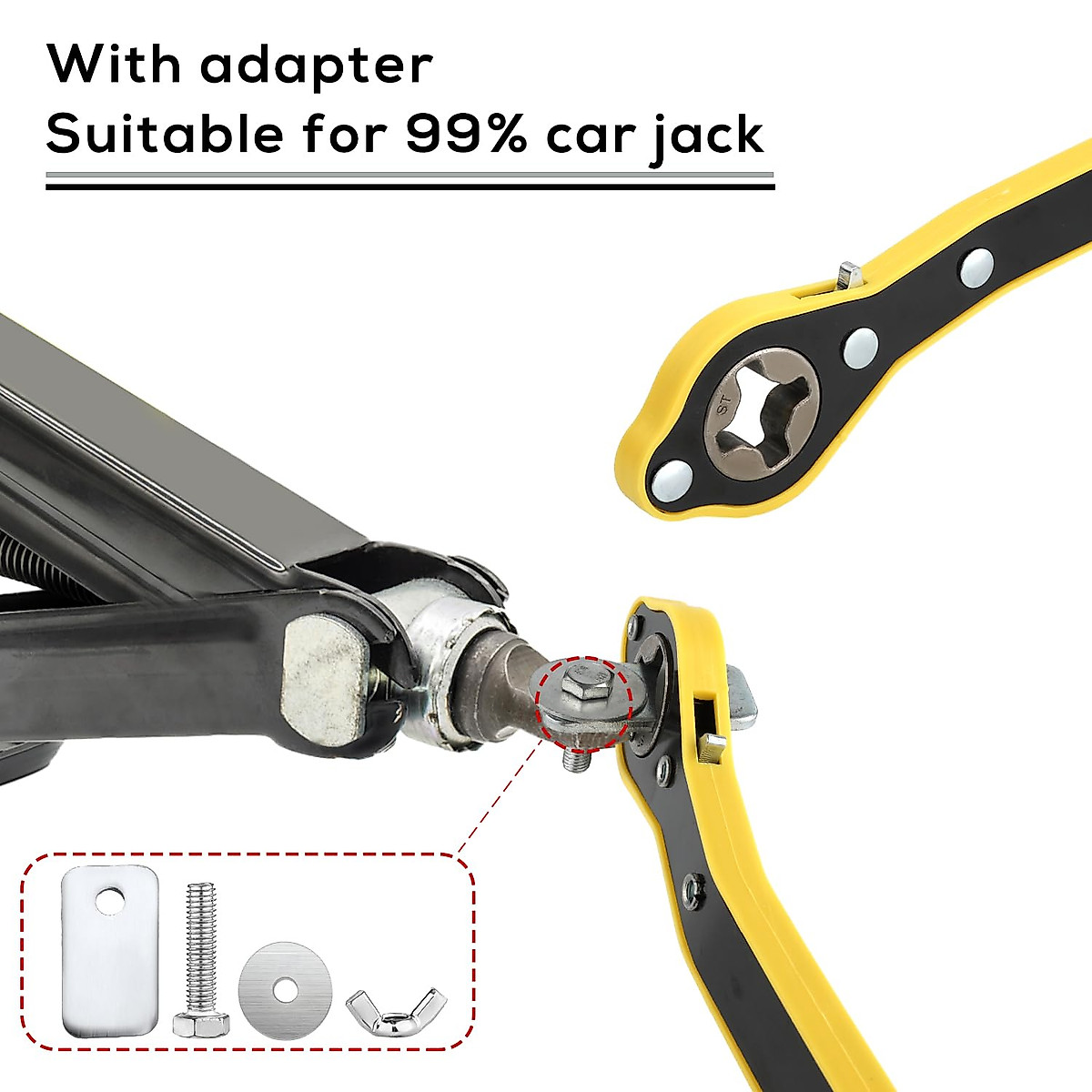 BOXOB Auto Labor-Saving Jack Ratchet Wrench 360° Swivel Car Scissor Jack Ratchet Wrench with Reversal Knob Design, Reinforced Tire Lug Wheel Jack Wrench for Cars SUVs Trucks Motorcycles