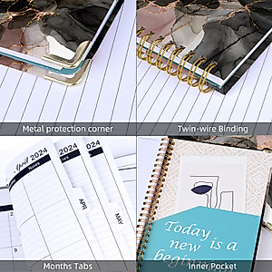 Knagsfa 2024 Monthly Planner, Jan 2024 - Dec 2024 Weekly Monthly Planner 6.5" x 8.5" with Page Tabs, Calendar Hardcover with Inner Pocket, Elastic Band, Twin-Wire Binding, Bookmark,Black Pink Marble