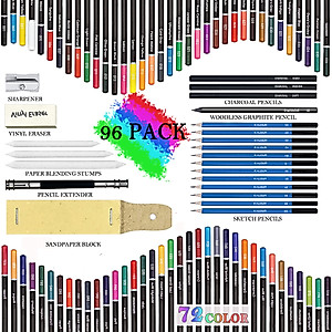 Premium Drawing Pencil Set(96pcs),including 72 Colored Pencils and 24 Sketch Kit,Art Pencil Kit in Zippered Travel Case, for Drawing,Sketching and Coloring,Ideal for Beginner,Artists and Adults