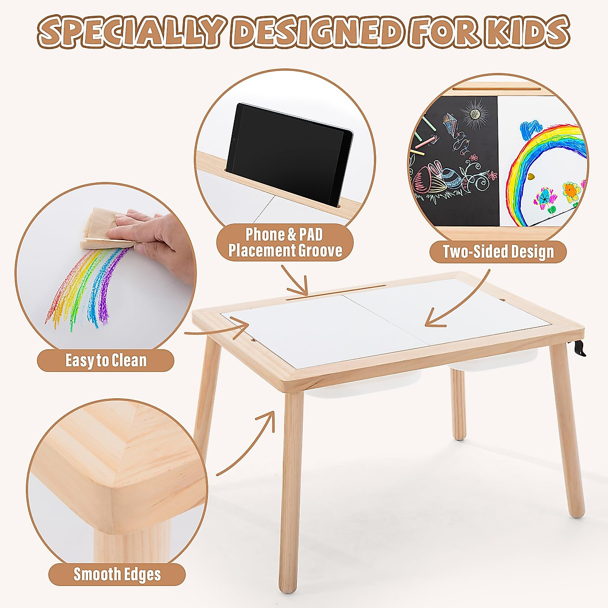 SOOPURKIDS Sensory Tables for Toddlers,Kids Table with 3 Storage Bins, Activity Table with 7 Sand Toys, Indoor/Outdoor Play Sand Table, Gifts for Boys and Girls