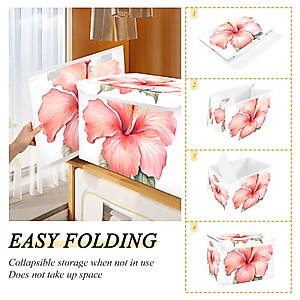 ALAZA Storage Bins Organizer Box Baskets Lidded Clothes for Shelves Closet Hibiscus Flower Collapsible Stackable Storage Cubes Handles