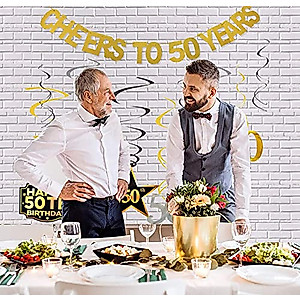 50th Birthday Decorations for Men Women Cheers to 50 Years Birthday Banner Swirls Set for 50 50th Birthday Party Decorations