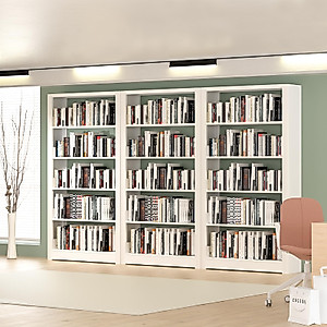 OSEILLC 5-Tier Bookshelf, White Bookshelf with Adjustable Storage Shelves, Metal Bookshelf, 69" Tall Bookcase for Living Room, Library, Office, Bedroom, Including Book Stopper