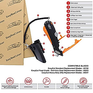 Modern Box Cutter, 3 blade depth setting, Squeeze Trigger and Edge Guides, Holster, Lanyard, Extra Blade - 1000 Orange