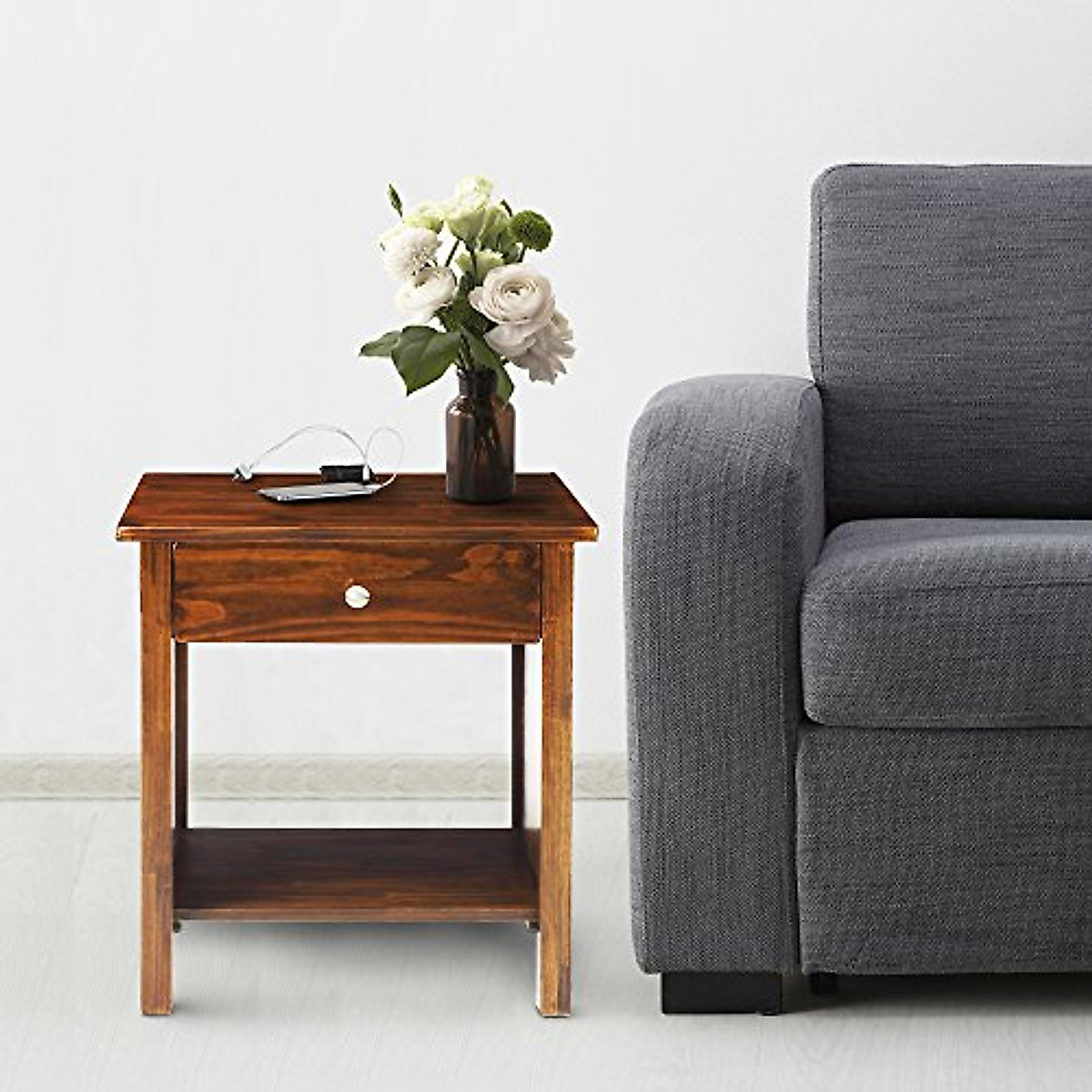 Casual Home Vanderbilt Nightstand with USB Ports-Warm Brown, 24"L x 17"W x 27"H