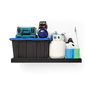 NewAge Products Pro Series Black 2 ft. x 8 ft. Wall Mounted Steel Shelf, Garage Overheads, 40406 & NewAge Products Pro Series Black 2'. x 4'. Wall Mounted Steel Shelf, Garage Overheads, 40404