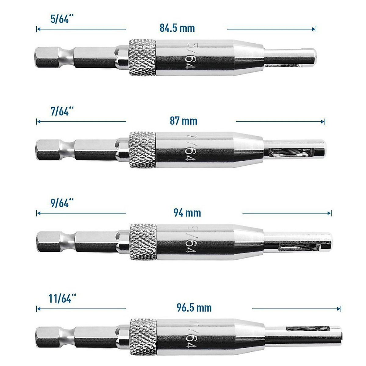 Bestgle 4Pcs Door Self-Centering Hinge Drill, Window Hole Opening Center Drill Bit Hole Puncher Woodworking Tools 5/64'' 7/64'' 9/64'' 11/64''