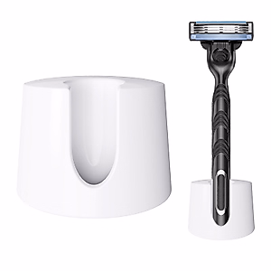 Linkidea Men's Shaving Razor Stand, Ceramic Shaver Holder for Bathroom Shower Countertops, Compatible with Dollar Diamond Grip, Basics 5 Blade MotionSphere, Dorco Pace 6 Pro (White)