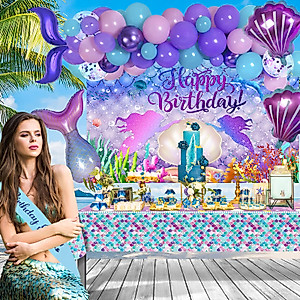Freechase Mermaid Birthday Party Decorations - 345PCS Mermaid Birthday Theme Party Supplies Balloon Garland Kit, Happy Birthday Party Supplies with Dinnerware Banner Set for Boys Girl Kids -16 Guest