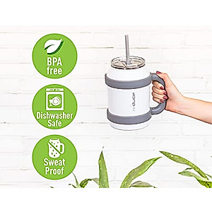 Reduce 50 oz Mug Tumbler with Handle and Straw - Stainless Steel with Sip-It-Your-Way Lid - Keeps Water Cold up to 36 Hours - Sweat Proof, Dishwasher Safe, BPA Free - White, Opaque Gloss