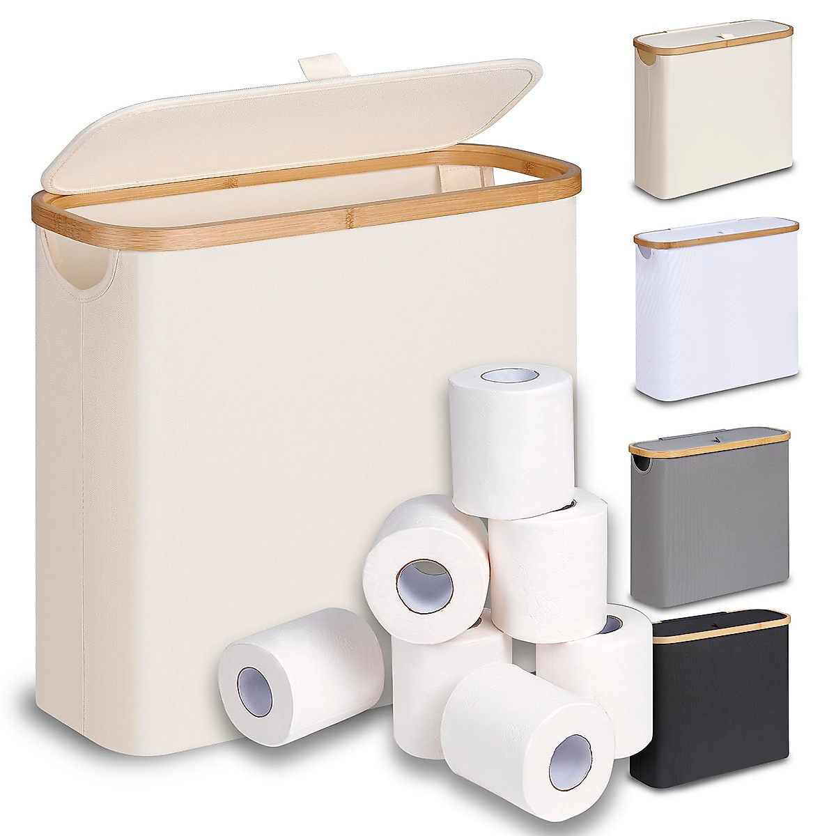 efluky Toilet Paper Storage 28L, Toilet Paper Basket with Lid for Bathroom Storage, Toilet Paper Organizer, Free Standing Toilet Paper Holds Up to 9-12 Rolls, Beige