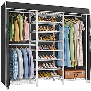 VIPEK S3C Heavy Duty Portable Closet, Adjustable Shoe Rack Wire Shelf, Large Wardrobe Organizer for Bedroom Storage, Free Standing Clothes Rack, Custom White Rack with Black Cover