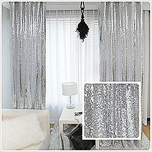 TRLYC 4Ft7Ft Silver Sequin Photo Backdrop Ceremony Background Shimmer Curtain for Wedding