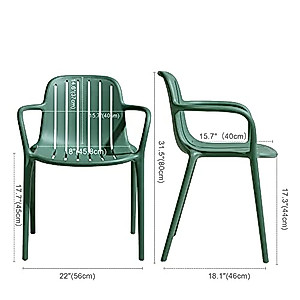 LESHI Dining Chair with Armrests Backrest Plastic Chairs Bar Breathable Design Simple Art Style for DiningRoom Bedroom Living Room Patio Indoor Outdoor (Set of 2, Dark Green)