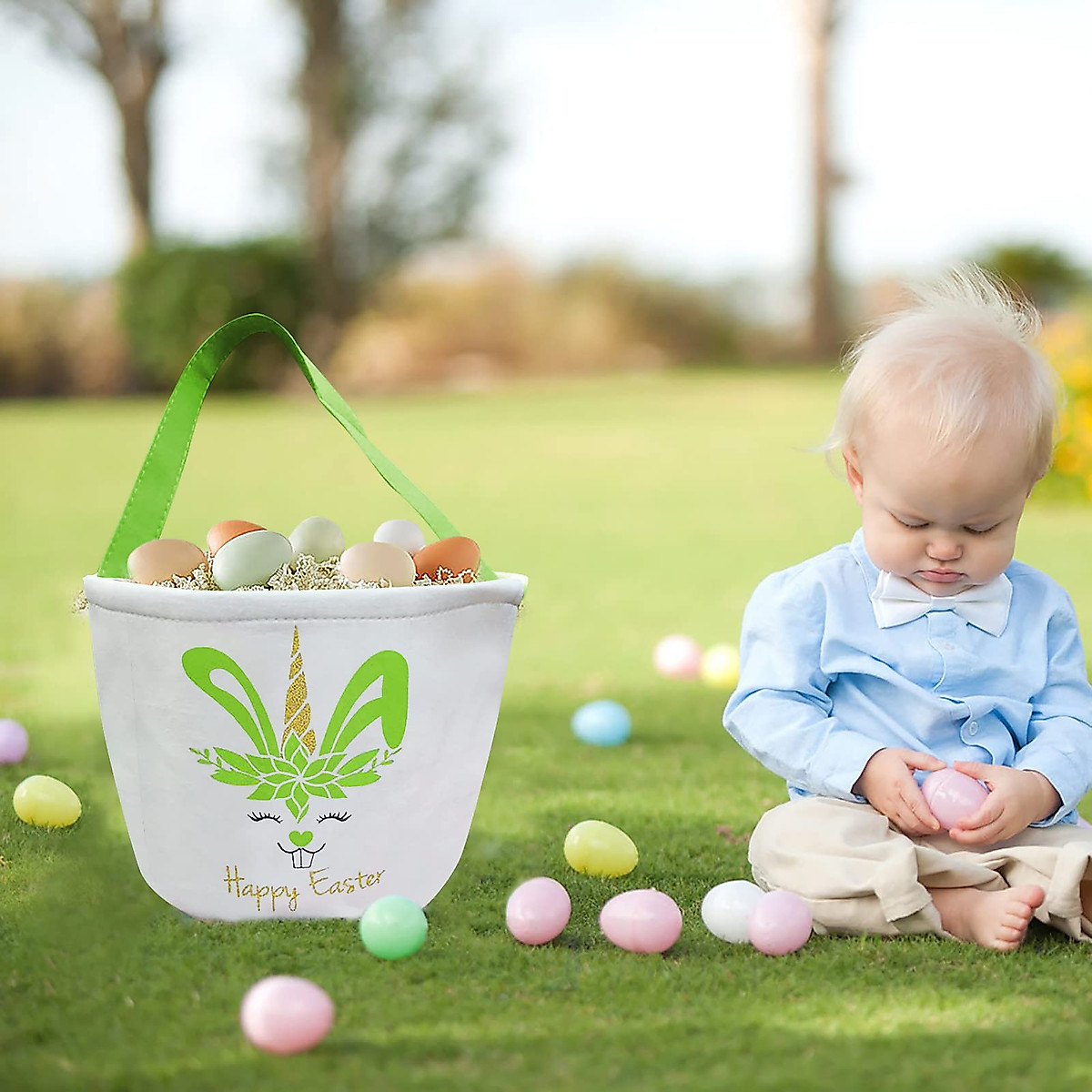 Kids Easter Bunny Basket Canvas Egg Candy Bags Cotton Rabbit Buckets Gifts