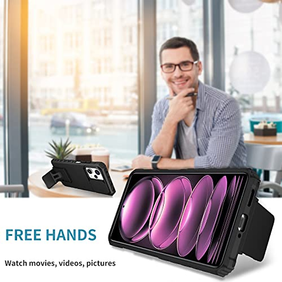 YOUULAR Case Compatible with Xiaomi Redmi Note 12 Pro 5G/Xiaomi Poco X5 Pro 5G Dimensional Bracket Sliding Window Mobile Phone Case Shockproof Protective Phone Cover Poco X5 Pro Military Cases Black