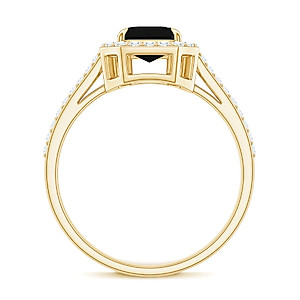 Certified Lab Grown Black Diamond 6X8mm Emerald Cut Engagement Ring, Aaaa Quality, Black and White Diamond Halo Ring, 14K Yellow Gold, Size:US 3.00