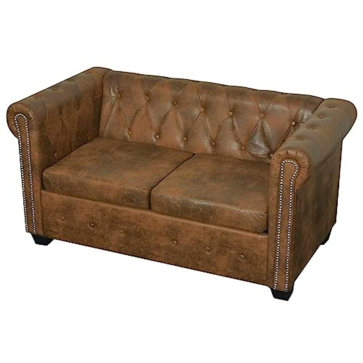 vidaXL Sofa, Upholstered Settee Couch Sofa with Tufted Arms, Chesterfield Loveseat for Home Living Room Bedroom Office, Brown Faux Leather