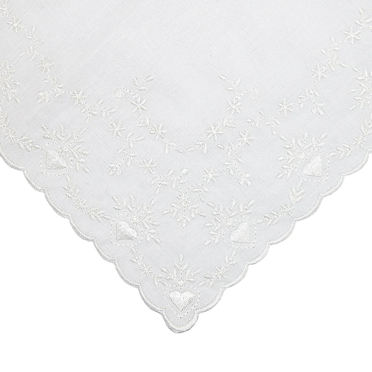 CTM® Women's Soft Cotton Bridal Heart Embroidered Handkerchief, White
