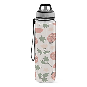 xigua Ladybug Water Bottle with Straw Lid,32 oz Leakproof Sport Water Bottle with Wide Handle for Gym,Cycling,School,Travel