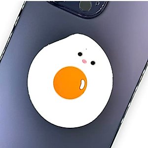 Egg-Shaped Phone Holder/Stand for Smartphones and Tablets. Expanding Phone Mount, Anti-Drop Protection with 3D Surface Finish, Finger Grip Stand. (White & Yellow 3D Pop Grip)