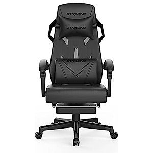 GTRACING Gaming Chair, Computer Chair with Mesh Back, Ergonomic Gaming Chair with Footrest, Reclining Gamer Chair with Adjustable Headrest and Lumbar Support for Gaming and Office, Black