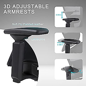 Youhauchair Ergonomic Office Chair, Home Office Desk Chairs with Adjustable Headrest and Lumbar Support, 3D Armrests, Tilt Lock Function, High Back Swivel Mesh Computer Chair