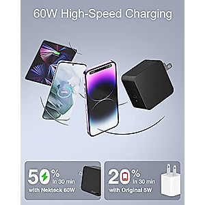 Nekteck 60W USB C Charger [GaN Tech], PD 3.0 Fast Charger[USB-IF & ETL Certified] with Foldable Plug, Compatible with MacBook Air/Pro, iPad Air/Pro, iPhone 13 Pro Max, Switch, Galaxy, Pixel and More.