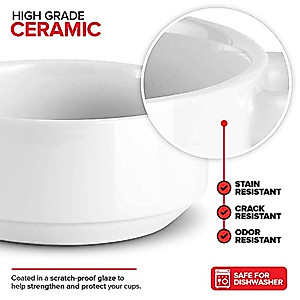 Modern Innovations 20 oz French Onion Soup Bowls with Handles in White (Set of 4) Oven and Microwave Safe Bowl, Stoneware Stackable, Large Ceramic Crocks, 2 Handle Crock
