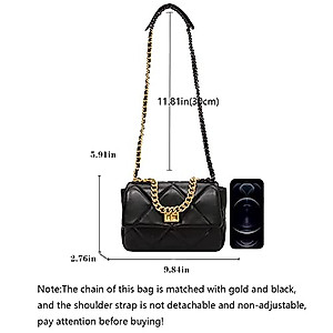 Small Quilted Purse Crossbody Bags for Women Leather Shoulder Bag Trendy Designer Handbag Purses with Gold Chain Black
