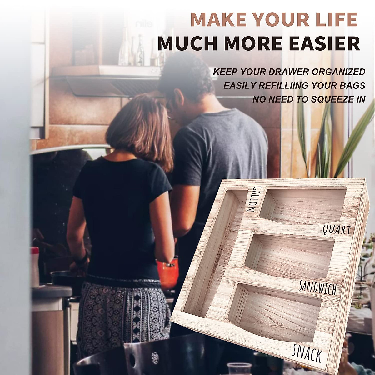 Party Funny Ziplock Bag Storage Organizer and Dispenser for Kitchen Drawer, Suitable for Gallon, Quart, Sandwich & Snack Variety Size Bag (1 Box 4 Slots)