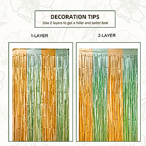 LOLStar Sage Green and Gold Party Decorations 2Pack 3.3X6.6ft Foil Fringe Curtains,Safari Green Baby Shower Decor also Perfect for Christmas Wedding Party,Princess Themed woodland Birthday Decorations