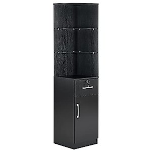 BarberPub Corner Storage Cabinet with Door and Glass Shelves for Home Office Beauty Salon Spa 3200 (Black)