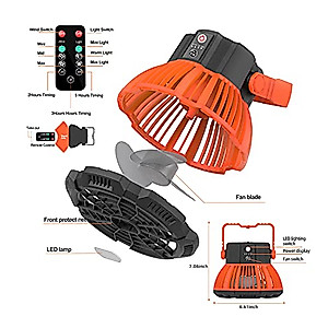 qyuhe Rechargeable Camping Fan Portable Desk Fan with Light, 25 Hours Office Personal Fan with Remote Control, 7800 mAh Power Bank, USB Mini Fan for Tents Bedroom Office Table Car Outdoor