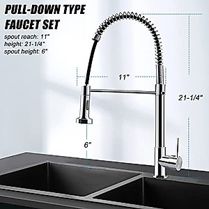 JIFEHO Spring Kitchen Sink Faucet, Household and Commercial Pull Down Type Pre-Rinse Faucet Features Spray & Stream Modes, High Arc Single Handle, 1 Hole Mount, Mix Hot & Cold Water, Chrome Finish