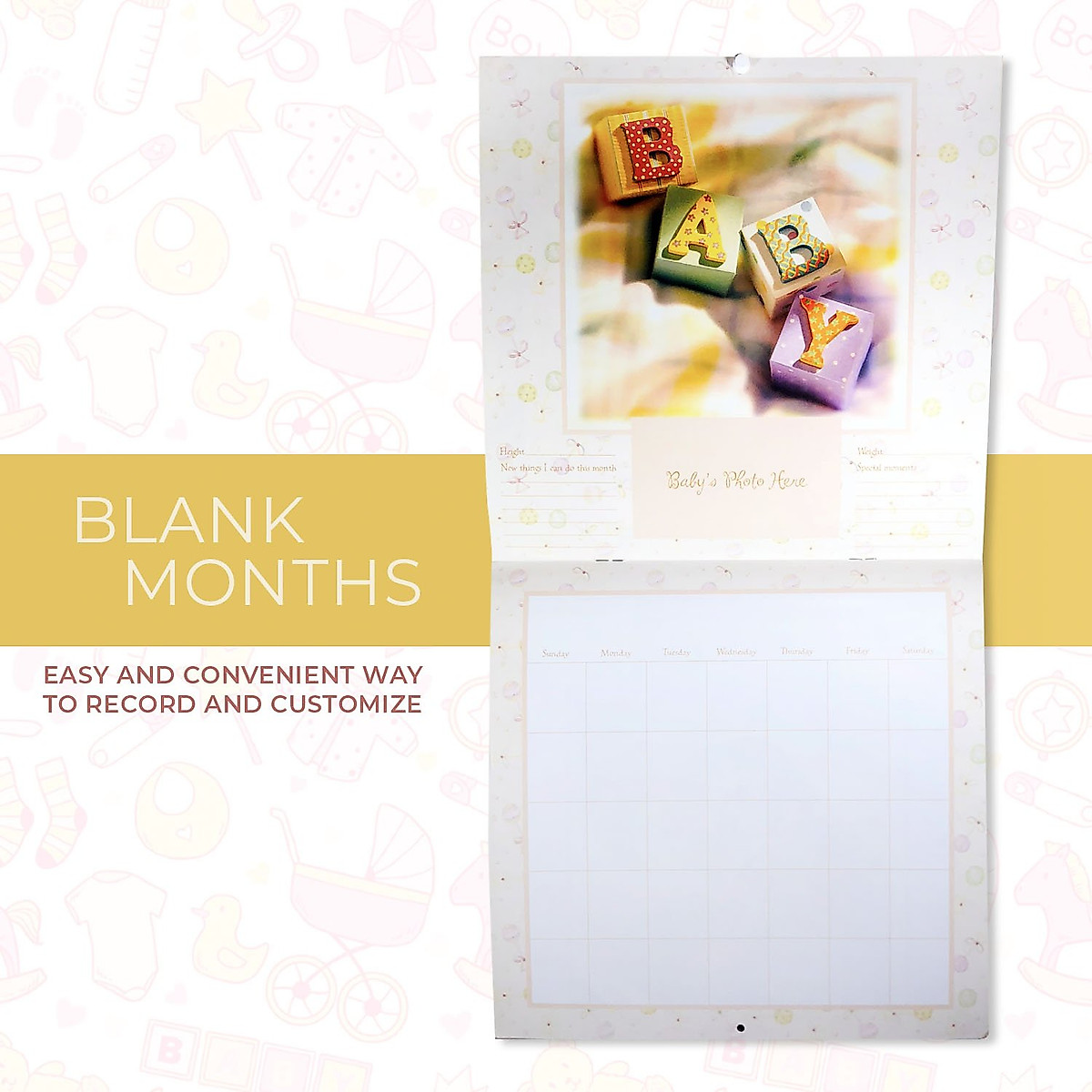 DateWorks Baby Calendar First Year with Stickers – Premium Baby First Year Calendar with 80 Milestone Stickers – 0-12 Months First Year Keepsake Calendar for Boys and Girls