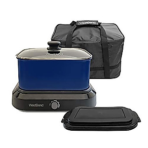 West Bend 87905B Slow Cooker Large Capacity Non-stick Variable Temperature Control Includes Travel Lid and Thermal Carrying Case, 5-Quart, Blue