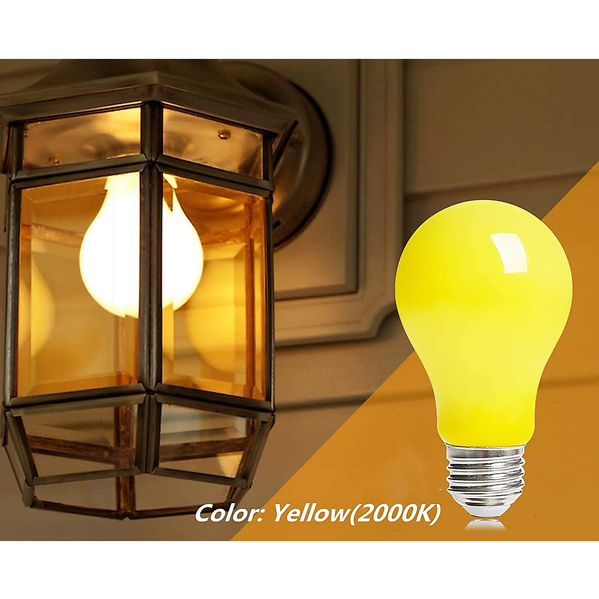 Qixivcom 4 Packs 3W A19 LED Bug Light Bulbs Yellow LED Bulbs E26 Outdoor Bug Light Bulb 25W Equivalent 2000K Amber Glow Bug Light Bulb Night Light for Bedroom Garden Patio Porch Backyard Hallway