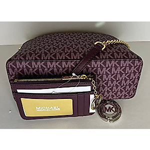 Michael Kors Jet Set Travel MD Dome XCross Crossbody bundled with SM TZ Coinpouch Purse Hook (Signature MK Bordeaux/Bordeaux)