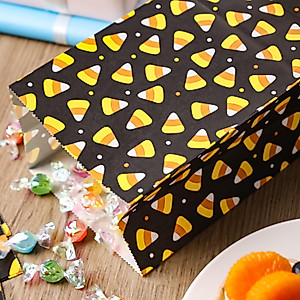 JOHOUSE 54PCS Party Favor Bags, Halloween Treat Bags Candy Corn Goodie Bags with Stickers Trick or Treat Bags for Kids Halloween Party Supplies 4.7" x 3.1" x 8.7"