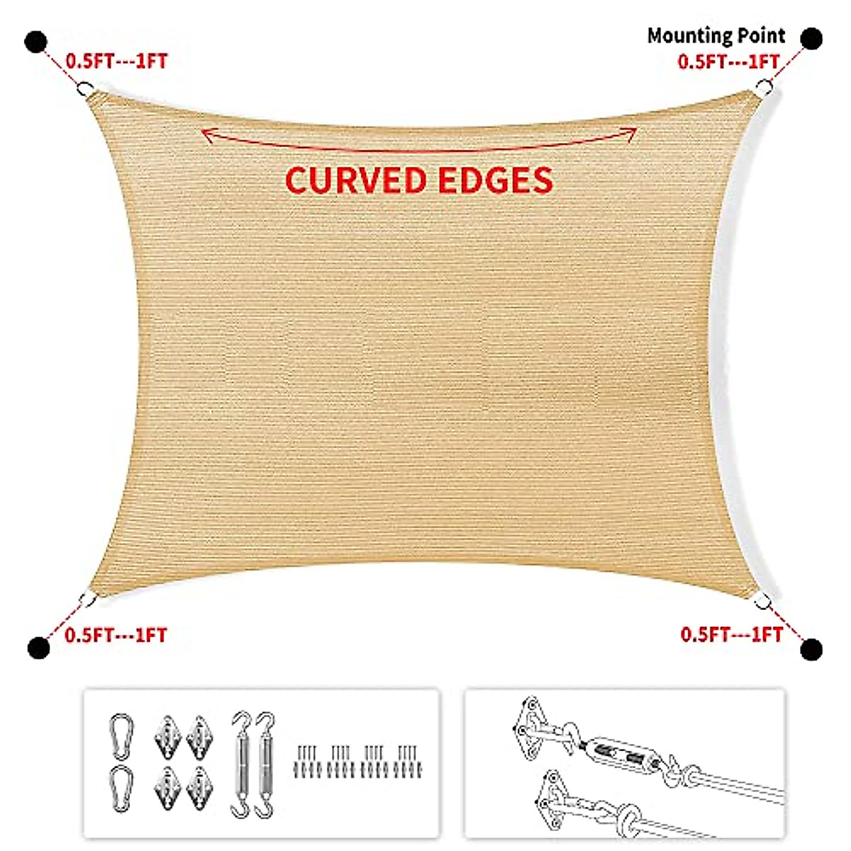 SHADESPEARE 16' x 20' Gray Rectangle Sun Shade Sail Canopy Durable Fabric UV Block Awning Custom